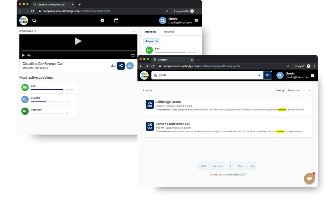 Online Meeting Transcription with Callbridge Cue Personal Assistant