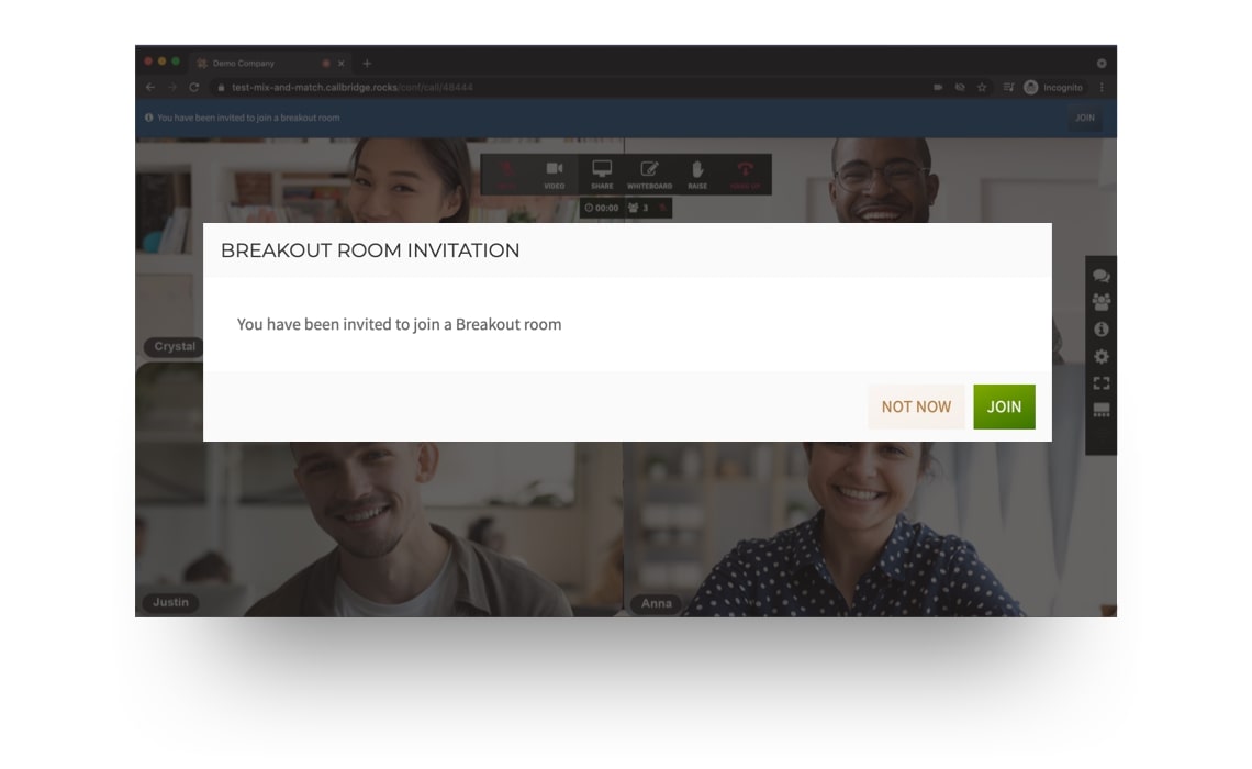 Use a Breakout Room to split off from the main room for private video chats