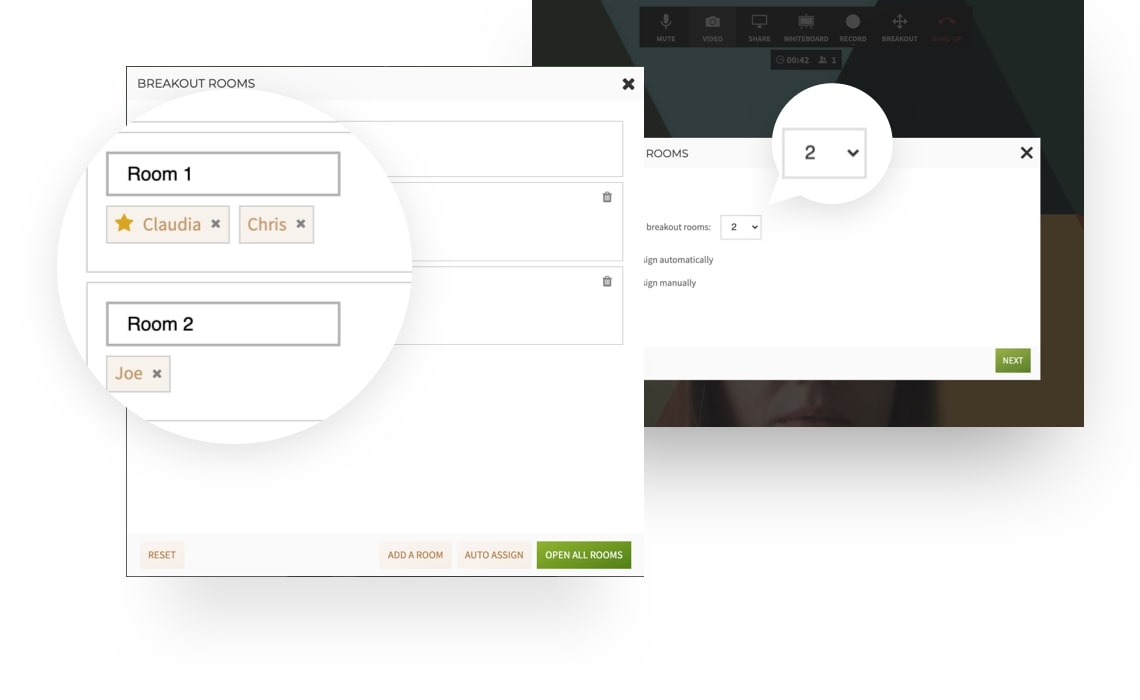 Use a Breakout Room to split off from the main room for private video chats